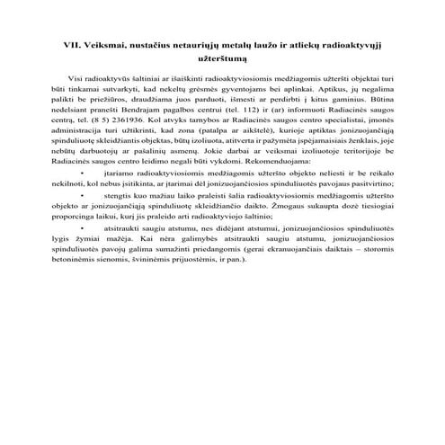 VII. Veiksmai, nustačius netauriųjų metalų laužo ir atliekų radioaktyvųjį užterštumą | PDF