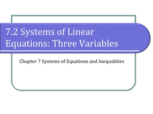 72 Systems Of Linear Equations Three Variables Ppt