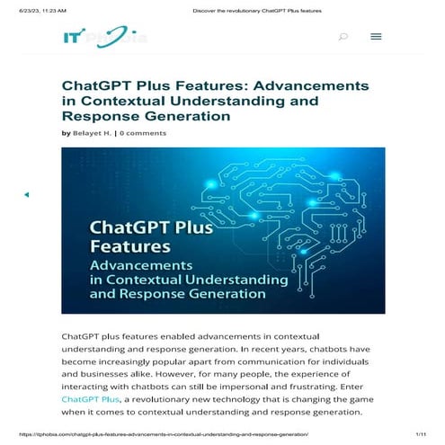 ChatGPT Plus Features: Advancements in Contextual Understanding and ...