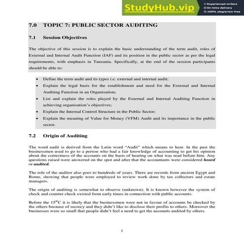 7.0 TOPIC 7 PUBLIC SECTOR AUDITING 7.1 Session Objectives | PDF ...