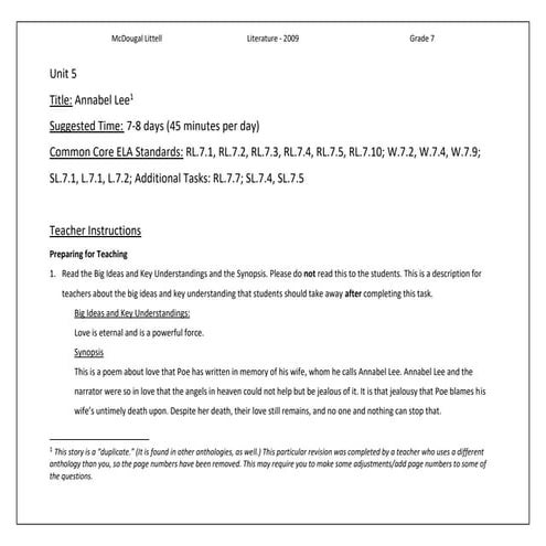7. Annabel Lee. lesson - Anthology.docx anabell lee | PPT