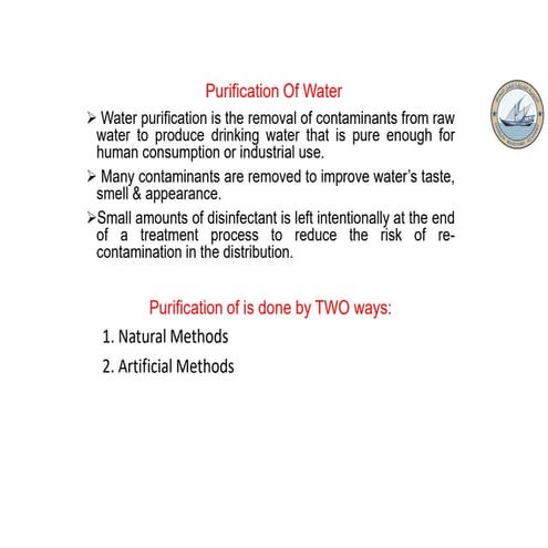 water purification by natural and artificial method | PDF