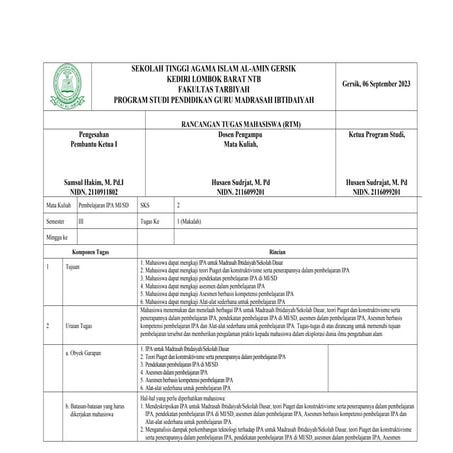 Contoh RTM Pembelajaran IPA di Madrasah Ibtidaiyah.docx