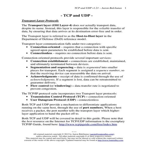7. TCP and UDP_Networks v1.11 – Aaron Balchunas | PDF