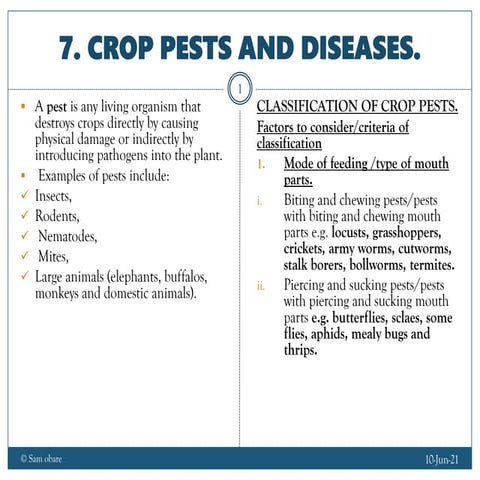 Agriculture form three notes chapter 7 Crop pests and diseases | PDF