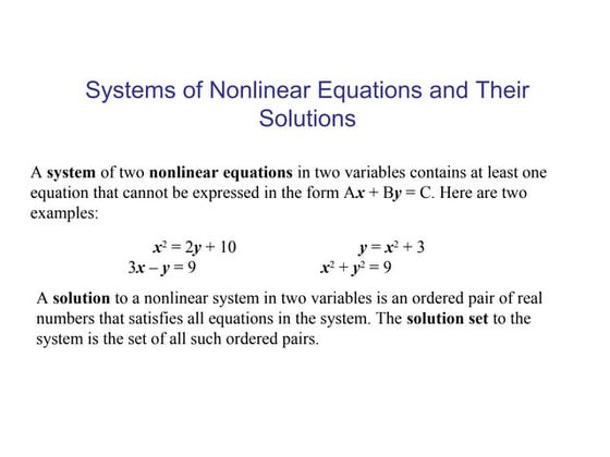 Lecture 11 Systems Of Nonlinear Equations Pptx Physics Science