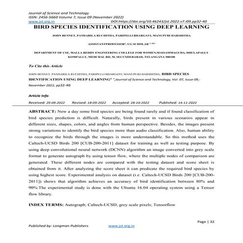BIRD SPECIES IDENTIFICATION USING DEEP LEARNING | PDF
