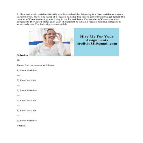 7- Flow and stock variables Identify whether each of the following is ...