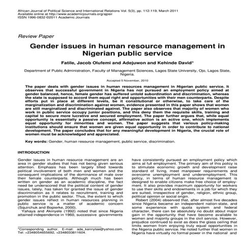 gender issues in human resource management | PDF
