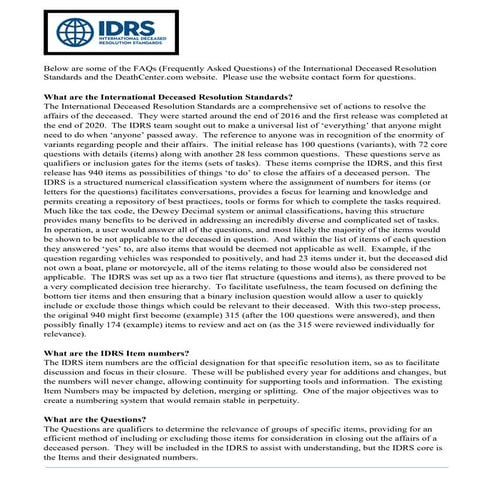 IDRS Frequently Asked Questions (FAQs) | PDF