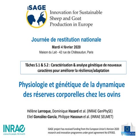 [iSAGE] Physiologie et génétique de la dynamique des réserves ...