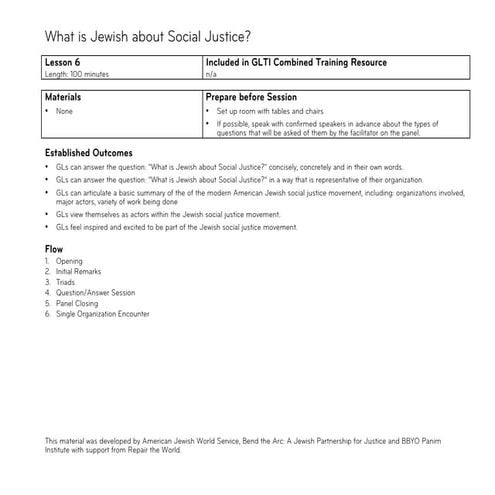 7 jewish social justice panel lesson plan and ub-d | PDF