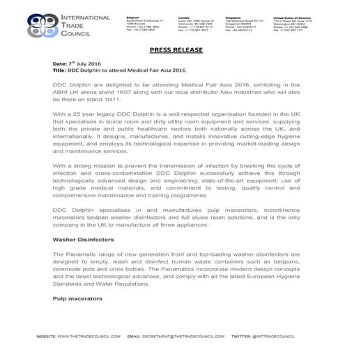 DDC Dolphin to attend Medical Fair Asia 2016 | PDF