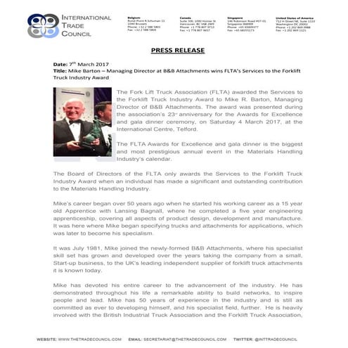 Mike Barton – Managing Director at B&B Attachments wins FLTA’s Services ...