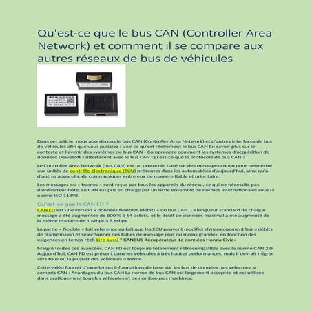 7- Qu'est-ce que le bus CAN (Controller Area Network) et comment il se ...