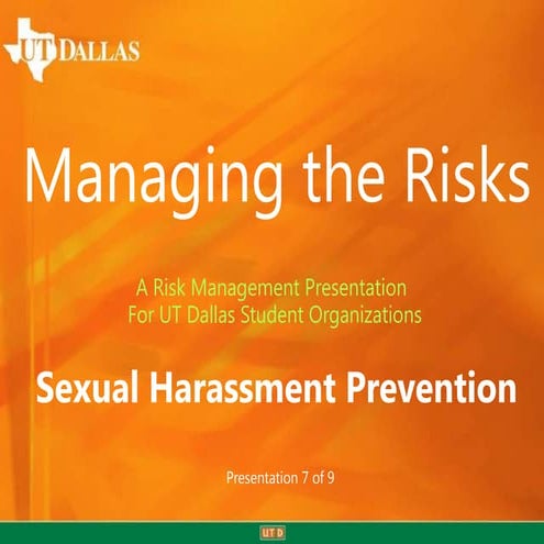 Managing the Risks - Sexual Harassment Prevention - Presentation 7 of 9 ...