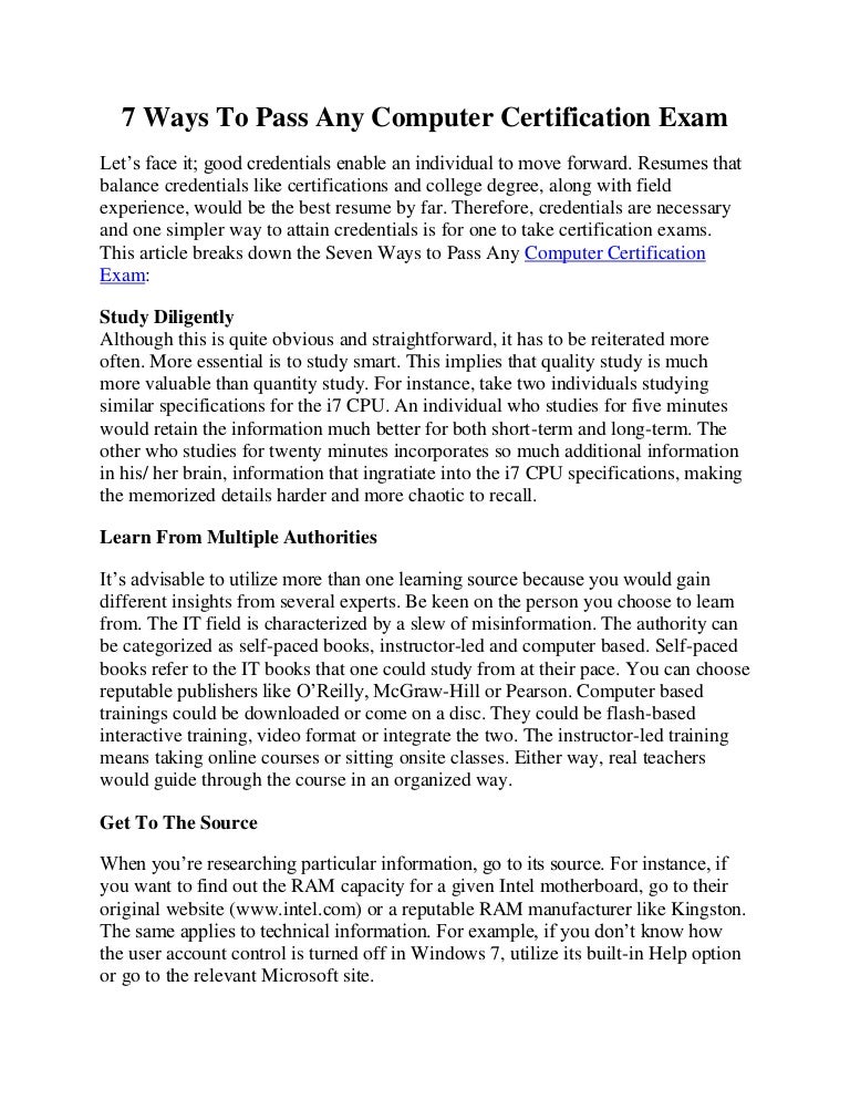 7 Ways To Pass Any Computer Certification Exam 7 Ways To Pass Any Computer Certification Exam