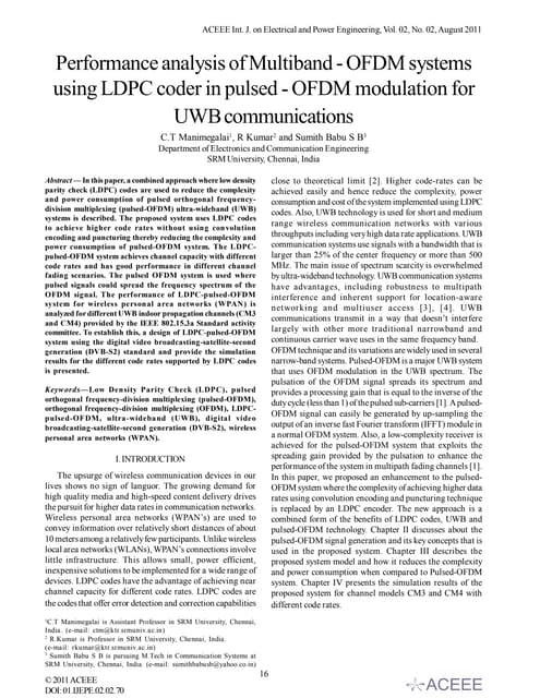 Performance Analysis Of Multiband Ofdm Systems Using Ldpc Coder In
