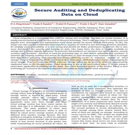 Secure Auditing and Deduplicating Data on Cloud | PDF | Cloud Computing | Internet