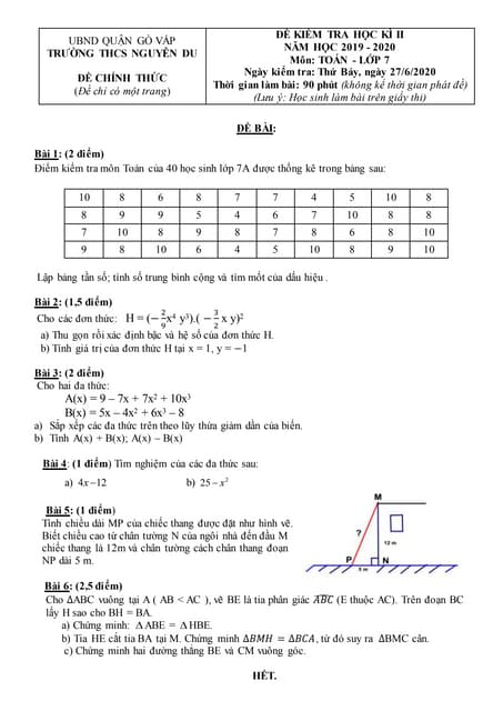 Đề Thi HK2 Toán 7 - THCS Bình Trị Đông | DOCX | Physics | Science