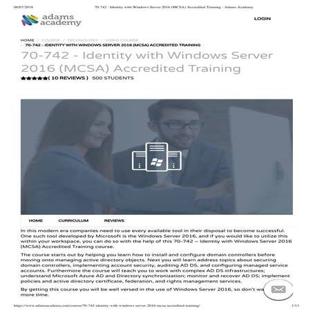 70 742 Identity With Windows Server 2016 Mcsa Accredited Training