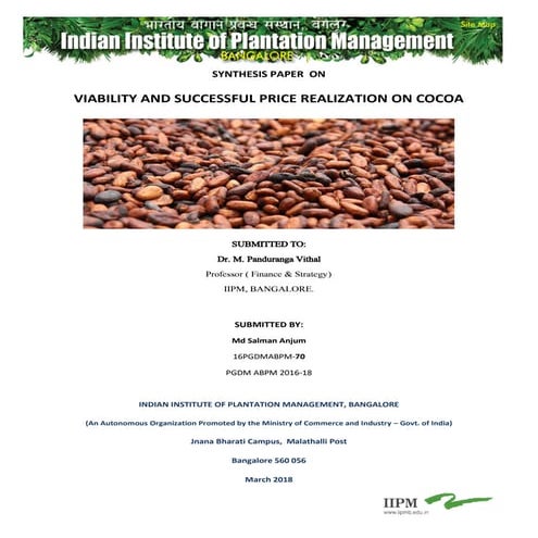 Synthesis Paper On Viability And Successful Price Realization On Cocoa Pdf
