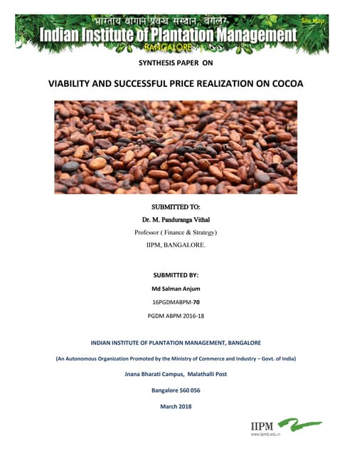 Synthesis Paper On Viability And Successful Price Realization On Cocoa Pdf