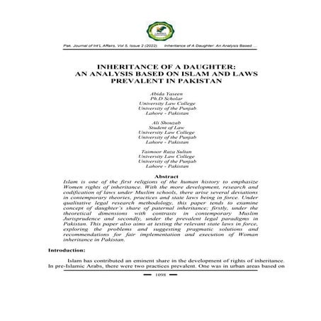 Inheritance of a Daughter - An Analysis Based on Islam & Laws Prevalent ...