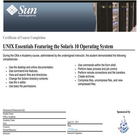 Mohammed Mohammed Zaki Unix Certificate Ppt