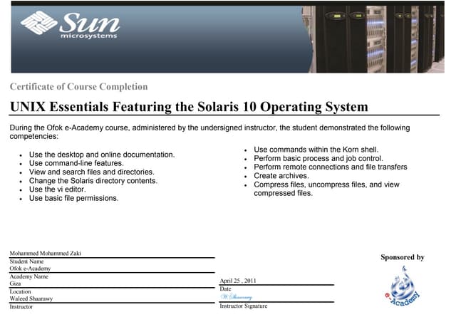 Mohammed Mohammed Zaki Unix Certificate Ppt