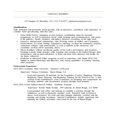 Chelsea Ramirez.workingresume | PDF | Museums & Galleries | Attractions