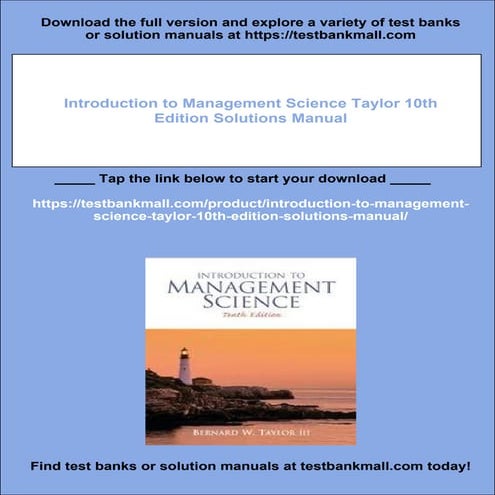 Introduction to Management Science Taylor 10th Edition Solutions Manual | PDF