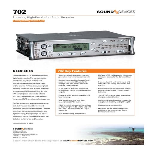 Sound Devices 702 | PDF