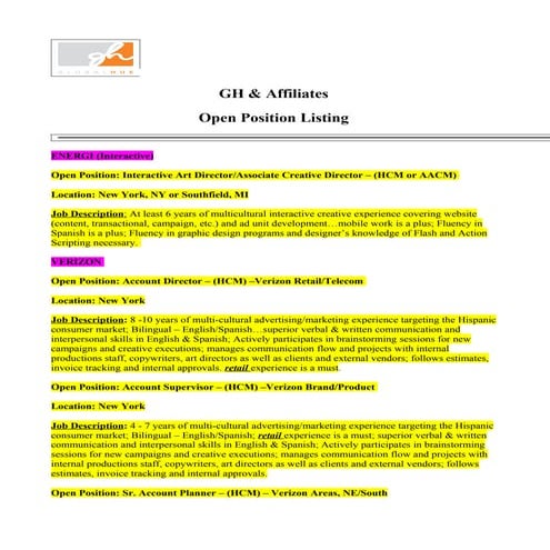 Open Positions List - Feb. '08