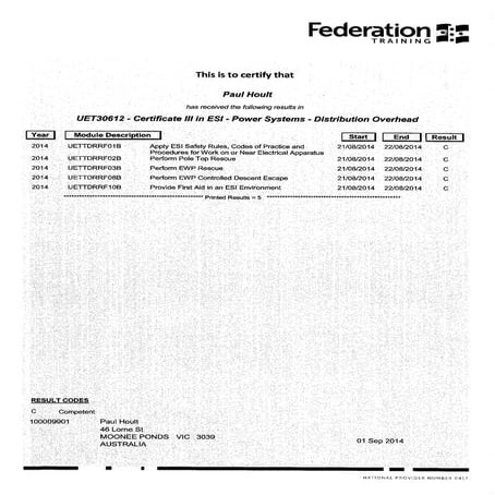 Cert III in ESI Power Systems Overhead | PDF