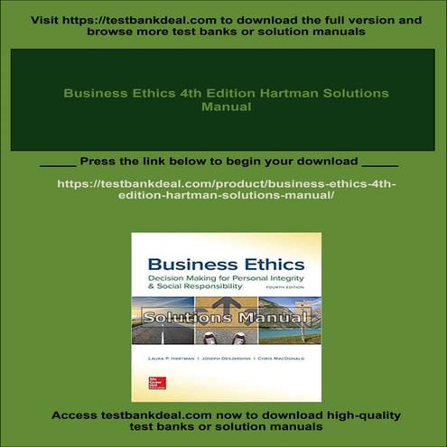 Business Ethics 4th Edition Hartman Solutions Manual | PDF