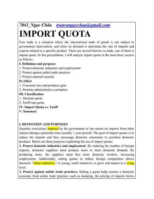 Tariffs and quota | PPTX | Commodities | Economy