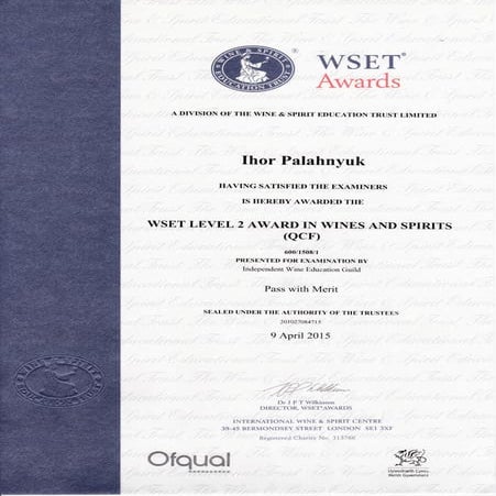WSET Level2 Certificate Ihor Palahnyuk | PDF