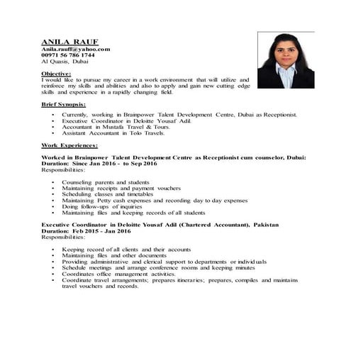 Anila CV2 | DOCX | Business Accounting & Finance | Business