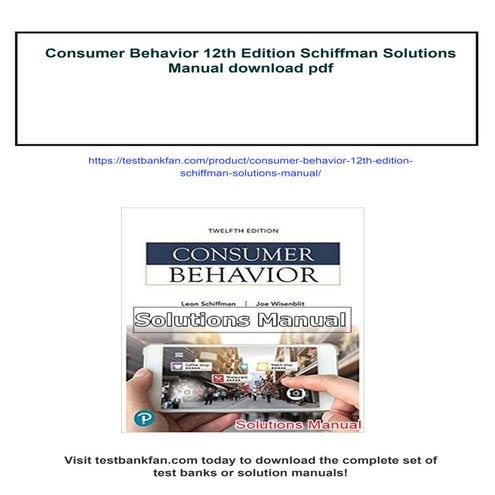 Consumer Behavior 12th Edition Schiffman Solutions Manual | PDF
