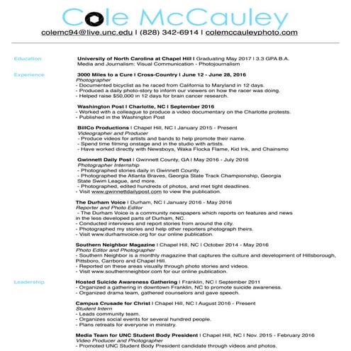 Cole McCauley Resume | PDF