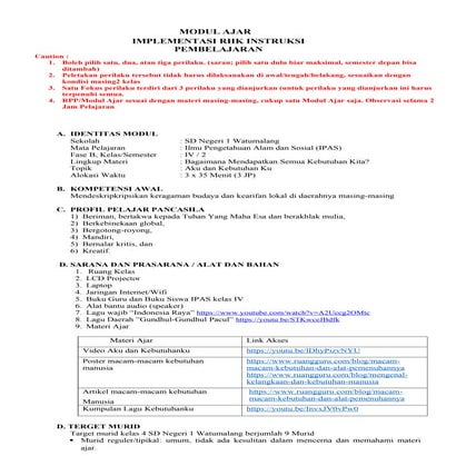 contoh pengisian intruksi pembelajaran pada PMM | DOCX