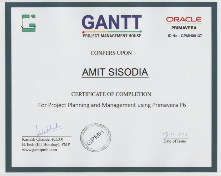 PRIMAVERA P6 CERTIFICATE