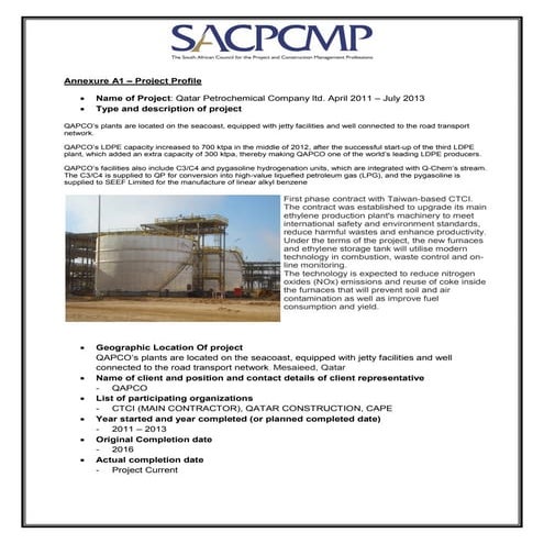 PROJECT PROFILE ANNEXURE A2 QAPCO | PDF