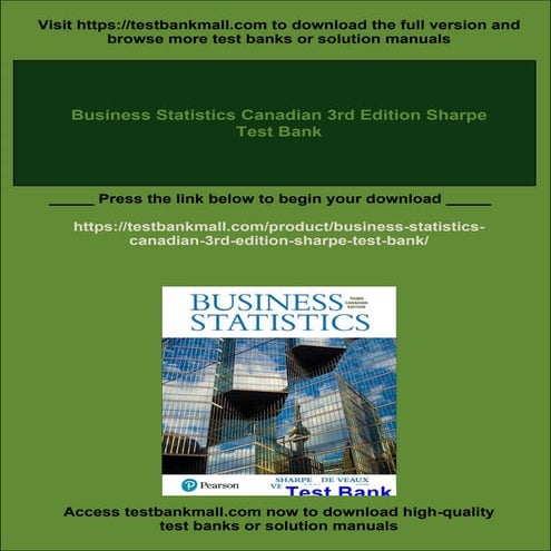 Business Statistics Canadian 3rd Edition Sharpe Test Bank | PDF