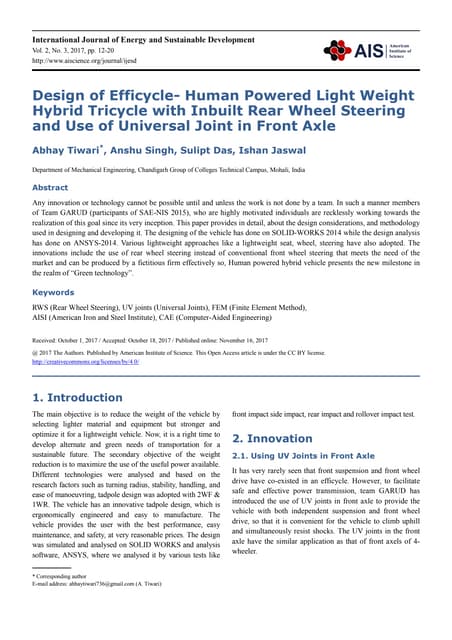 Design and Analysis of a Hybrid Tricycle for Different Frame Materials ...
