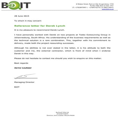 Reference Letter B2IT | PDF