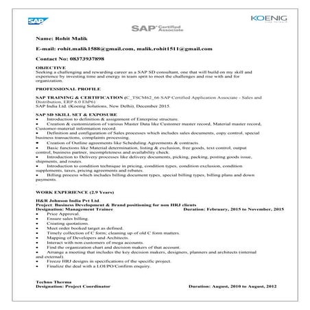 Rohit Malik SAP SD Certified | DOC