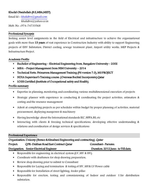 Electronic& Electrical Engineer, LUAY's PROFESSIONAL RESUME in English . | PDF