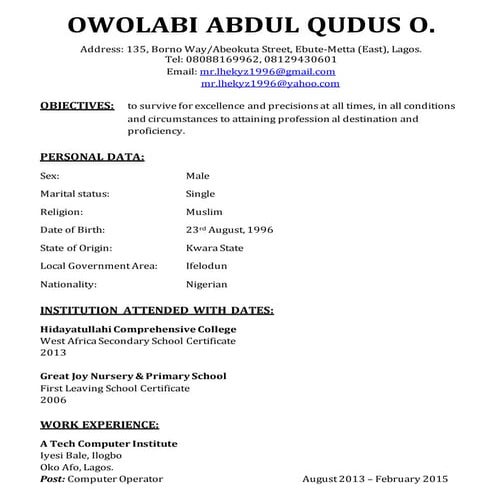 Owolabi Abdul Qudus CV | DOCX